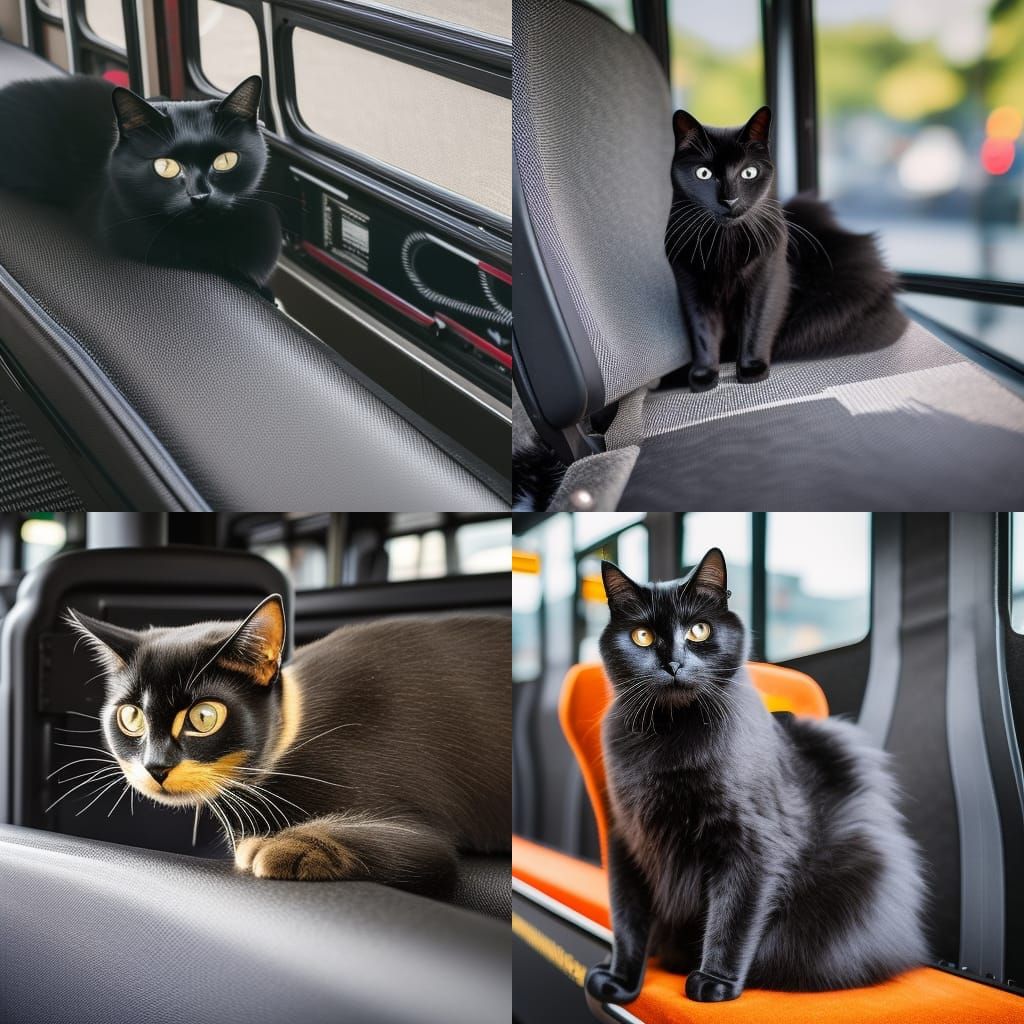 black cat on a bus driver's seat, driving a bus - AI Generated Artwork ...