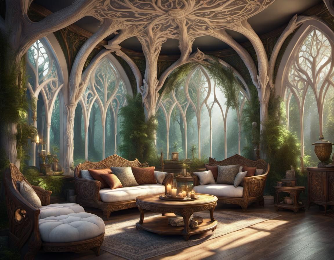 Beautiful elaborate elven living room, Rivendell - AI Generated Artwork ...