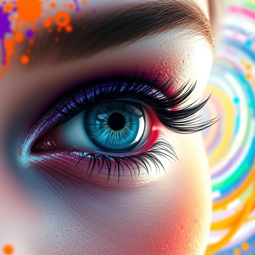 Whimsical Turquoise Eye Amidst Vibrant Color Explo... - AI Art