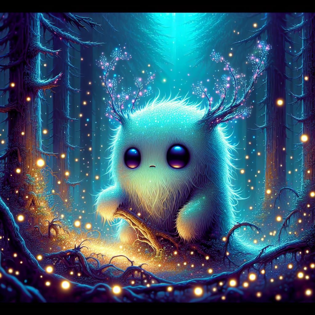 cute Little overgrown spirit tree monster of the forest in the forest ...