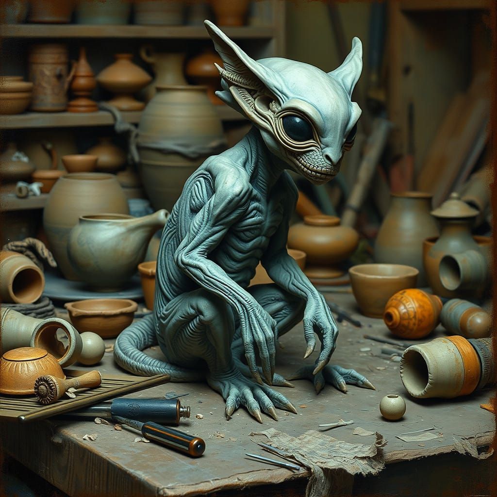clay sculpture of a Alien - clay sculpture of a Alien