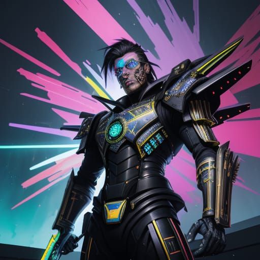 Cyberpunk Duelist in Hyperrealistic Splendor - AI Art