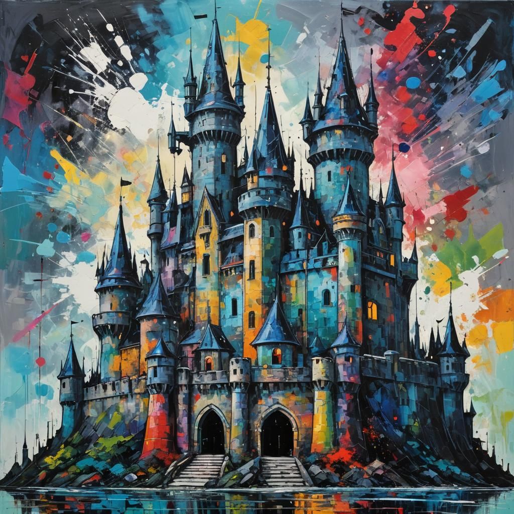 castle, neo-impressionism expressionist style oil painting, smooth post ...