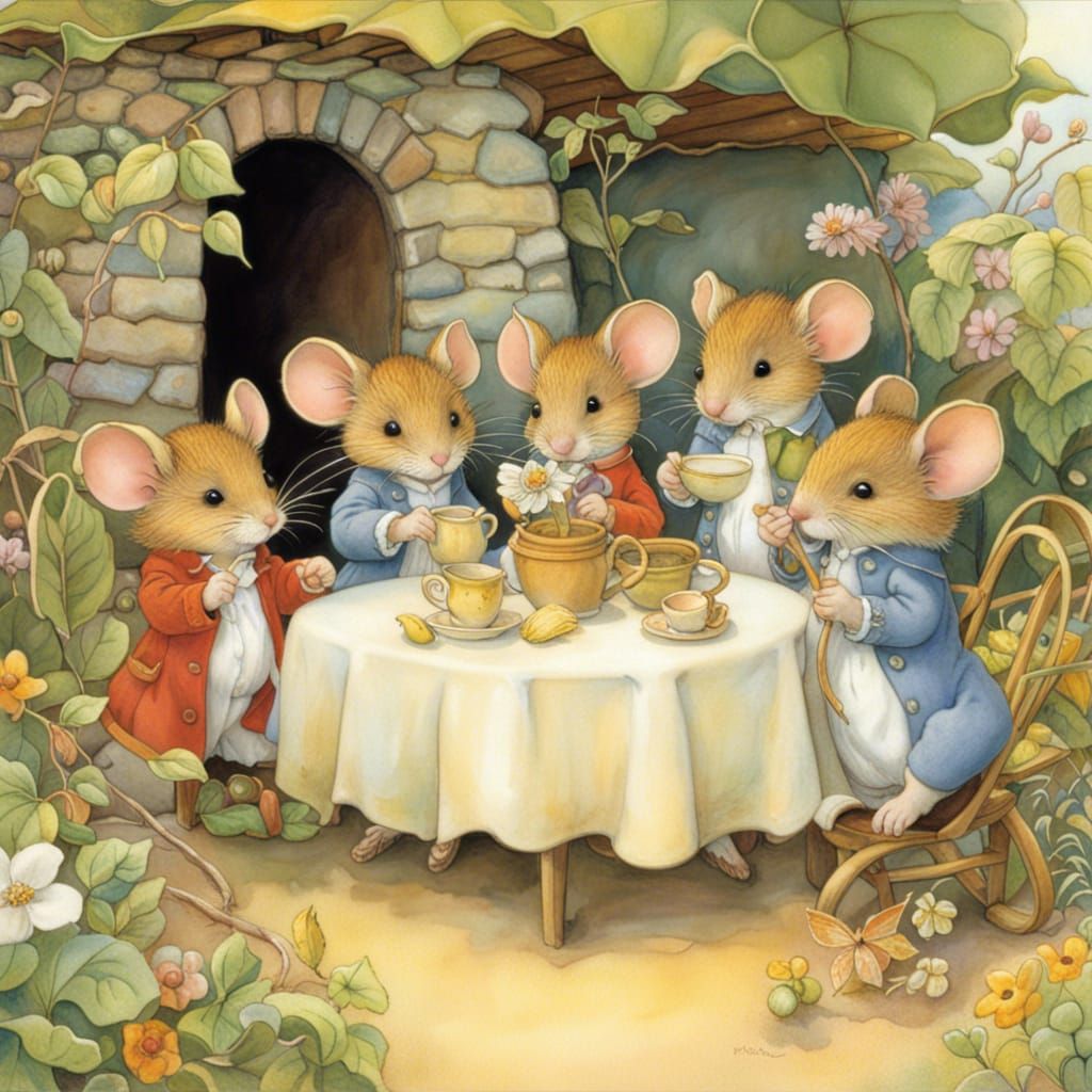 The cute little mice celebrate a garden party ,Brambly Hedge, by Jill ...