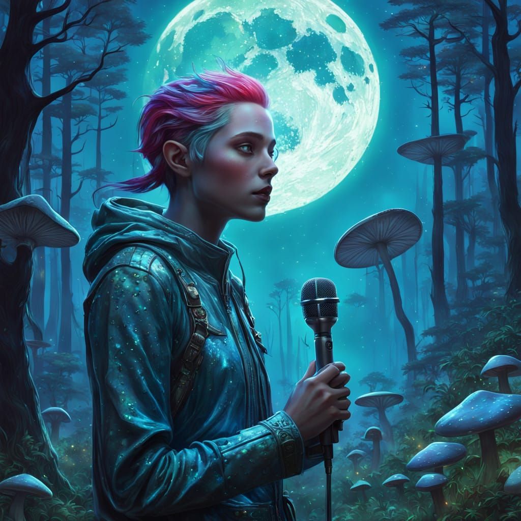 Surrealist Elf Rock Star Performs Under Mystical M... - AI Art