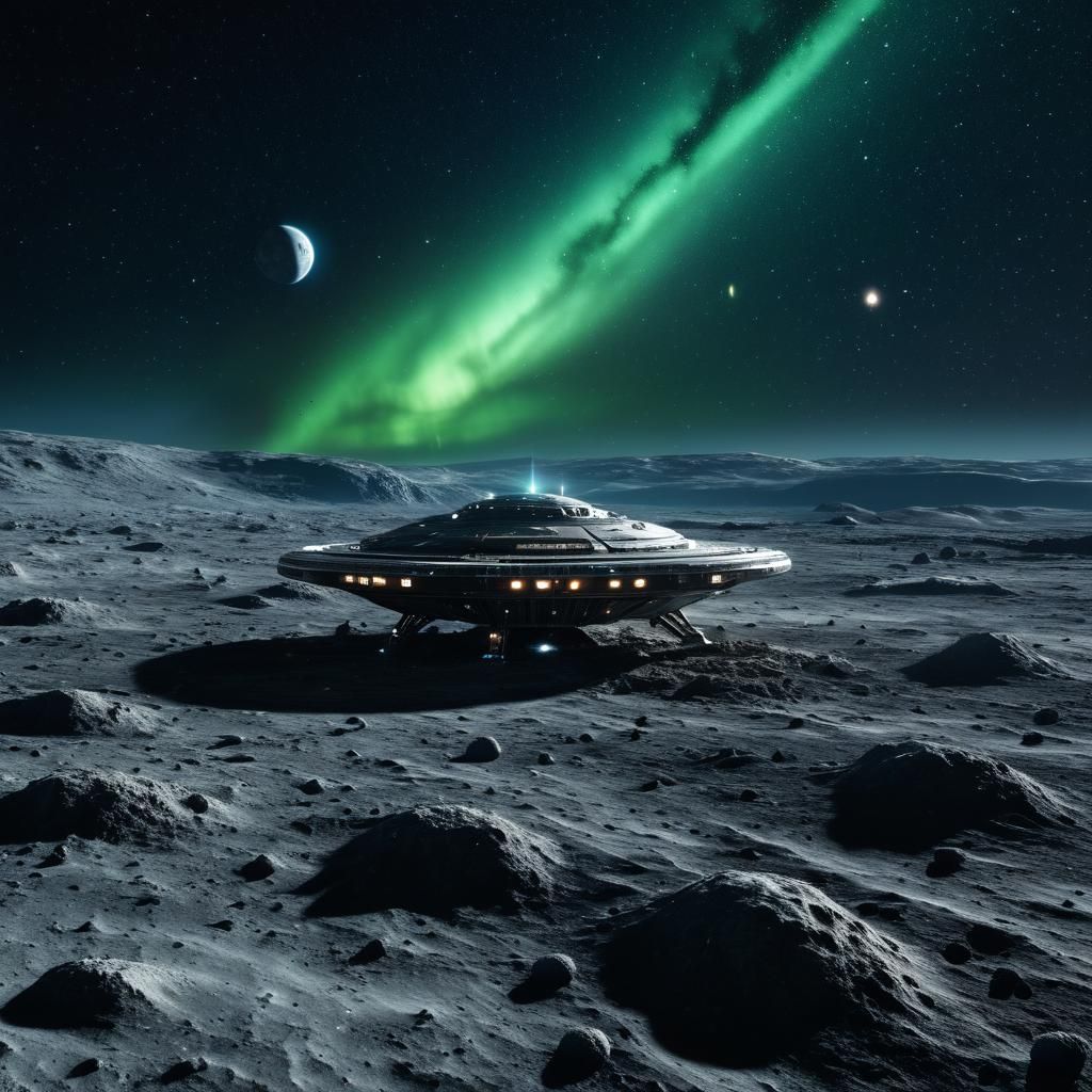 Hyper Realistic Miniature Alien Spaceship on Moon ... - AI Art