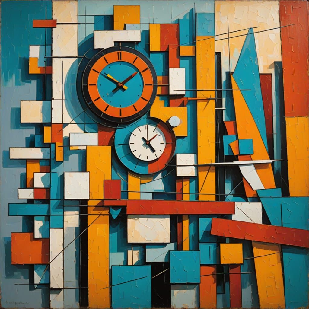 Railway Station Clock - Surreal Cubist Railway Station Cloc...