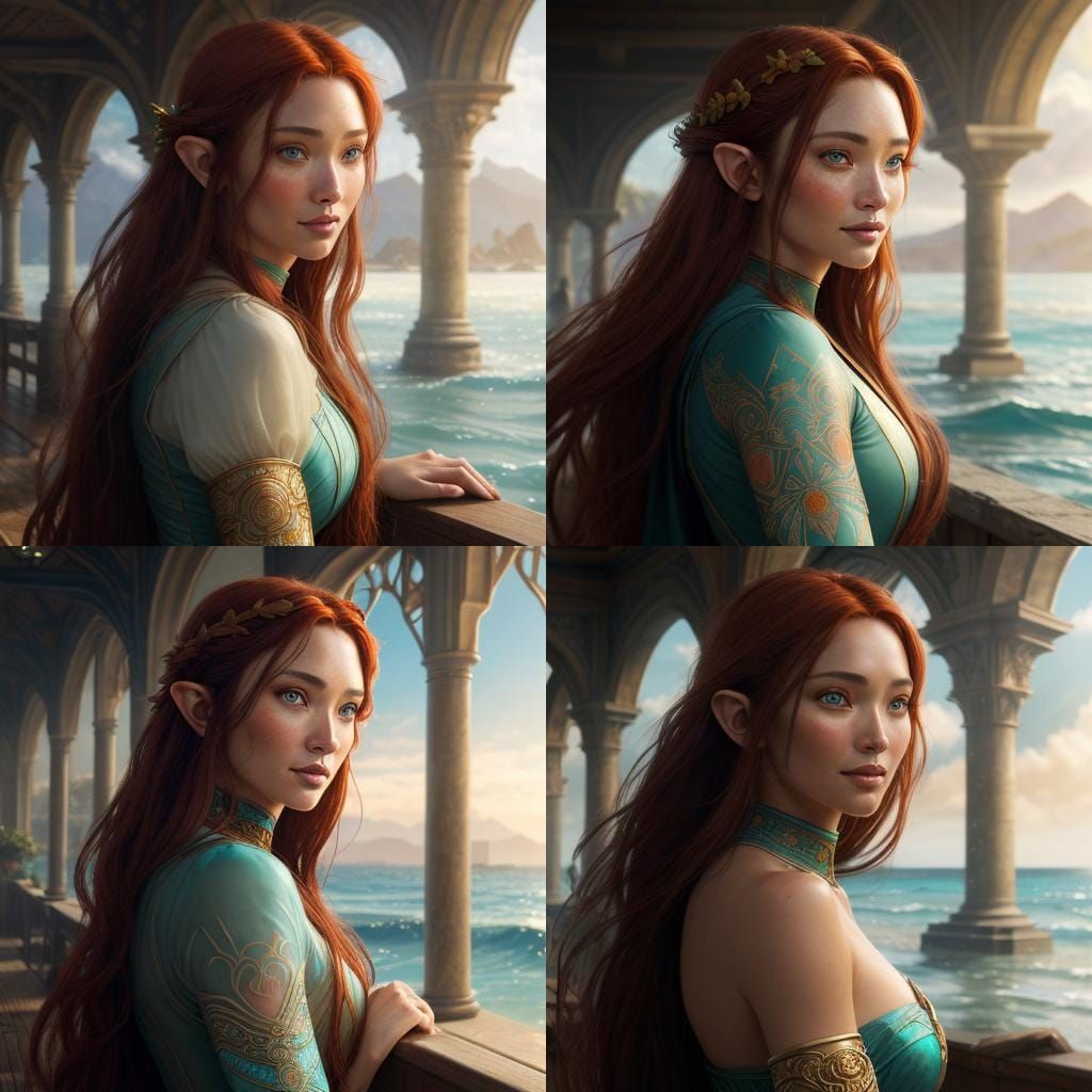 Beautiful young elven woman with bright turquoise eyes and dark tanned ...