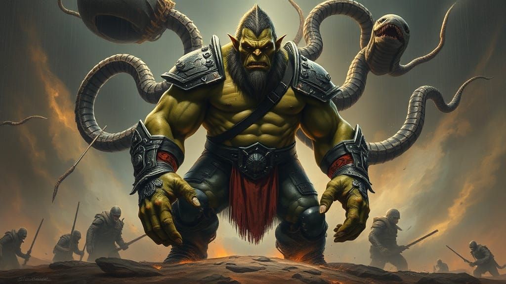 Cyberpunk Orc of Epic Proportions in Battle, Surro... - AI Art