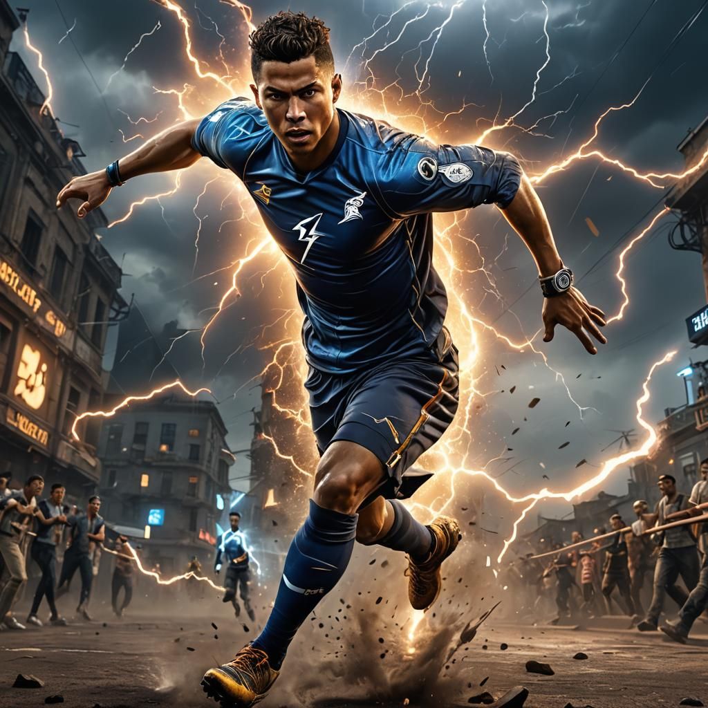Lightning Ronaldo running - AI Generated Artwork - NightCafe Creator