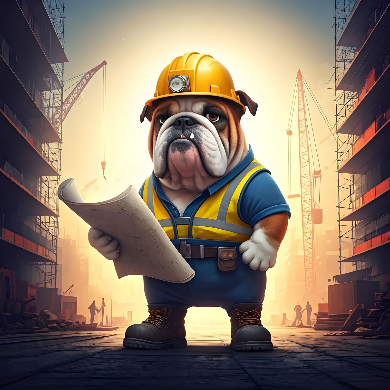 Bulldog Construction Worker - Sturdy Bulldog Construction Si...