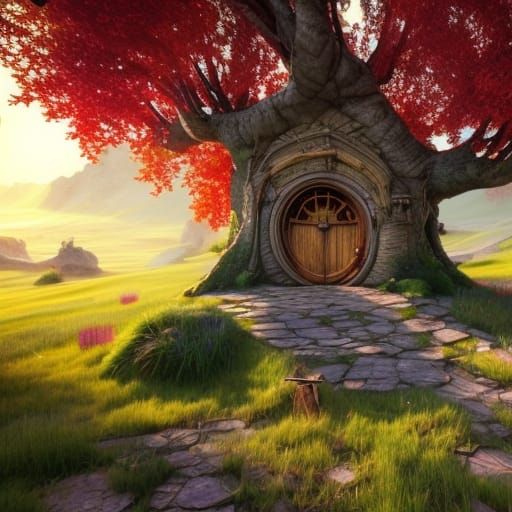 big birch tree in the middle of Hobbiton - AI Generated Artwork ...