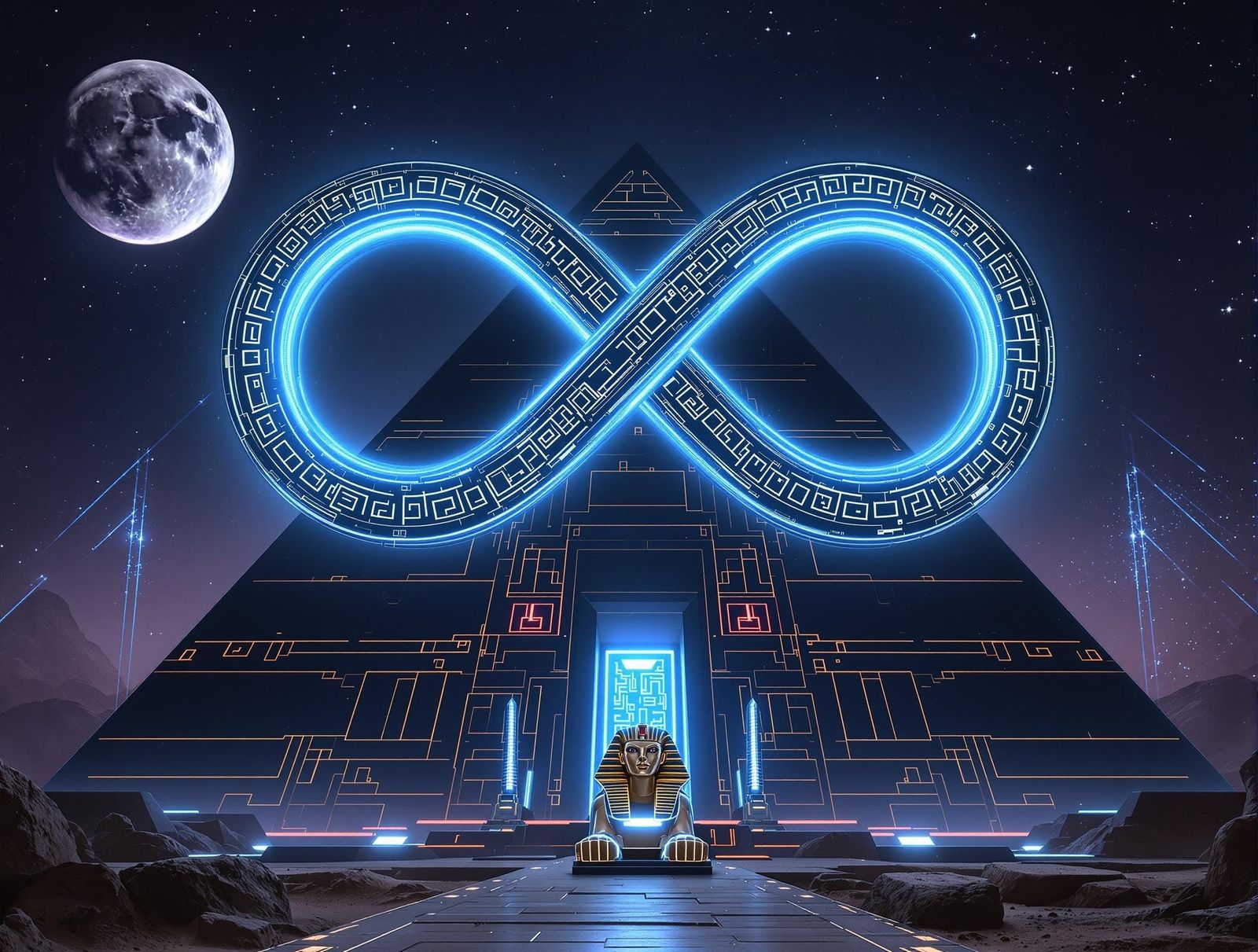 Infinity at the Egyptian Sphinx - Futuristic Ancient Egypt w...