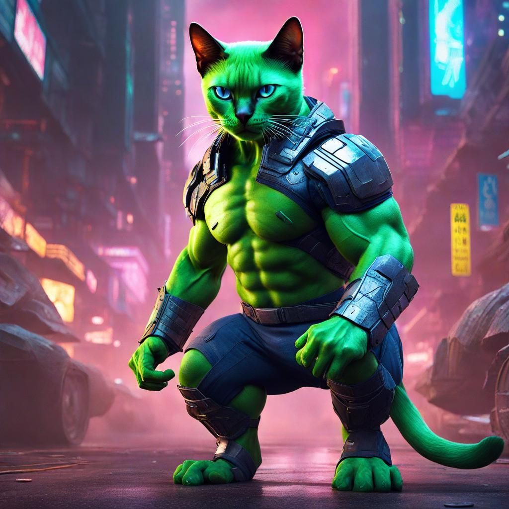 Siamese Cat as Hulk in Cyberpunk armor - AI Generated Artwork ...