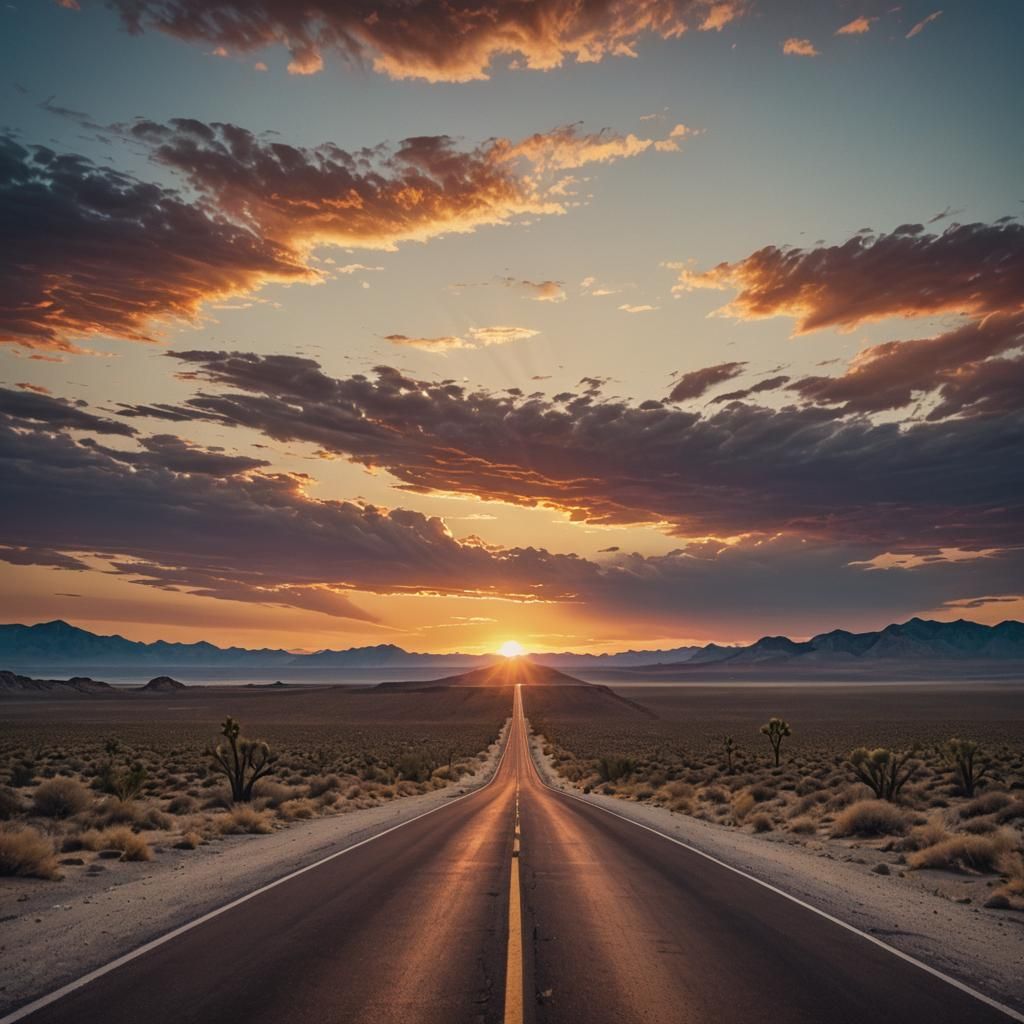Somewhere in the middle of nowhere on a road into the sunset - AI ...