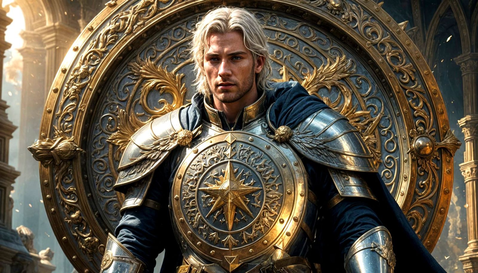 Epic Surreal Shield with Human and Celestial Harmo... - AI Art