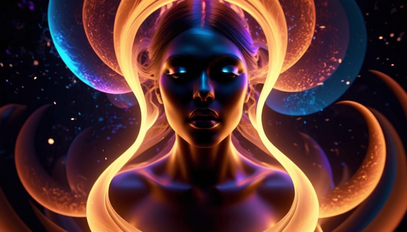 deep dark arts shadows beautiful 3D people sing infinite curved space ...