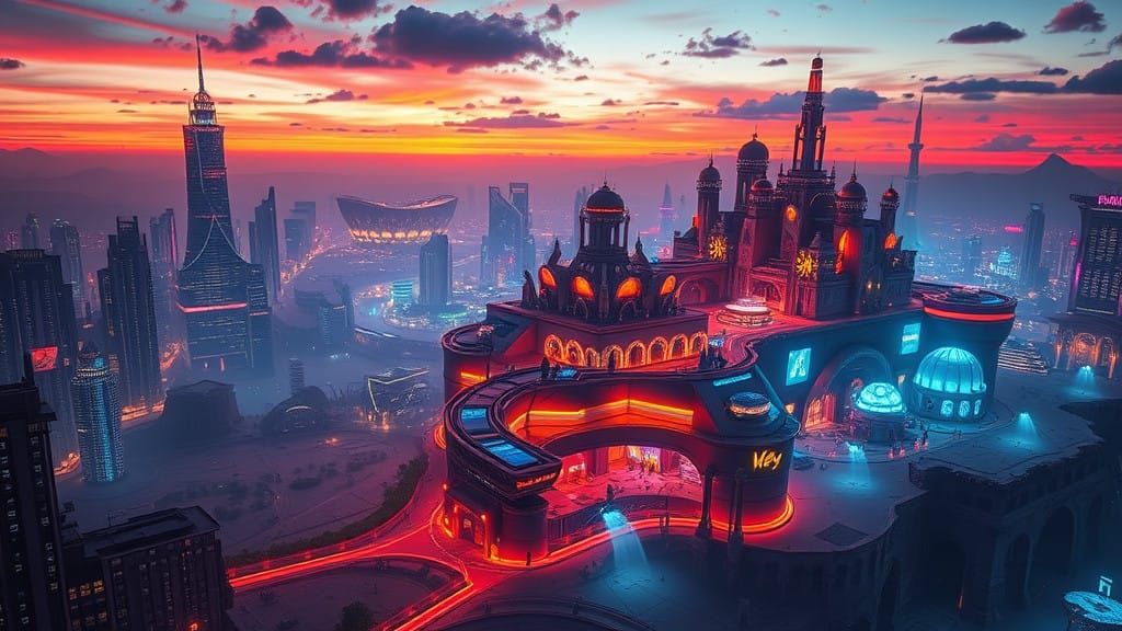 Cyberpunk Metaverse Map with Fantastical and Futur... - AI Art