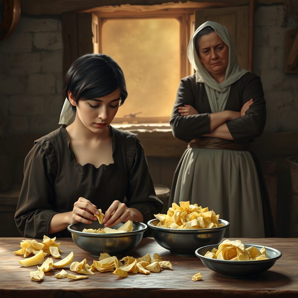 Medieval Servant Girl Peels Potatoes in Intensely ... - AI Art