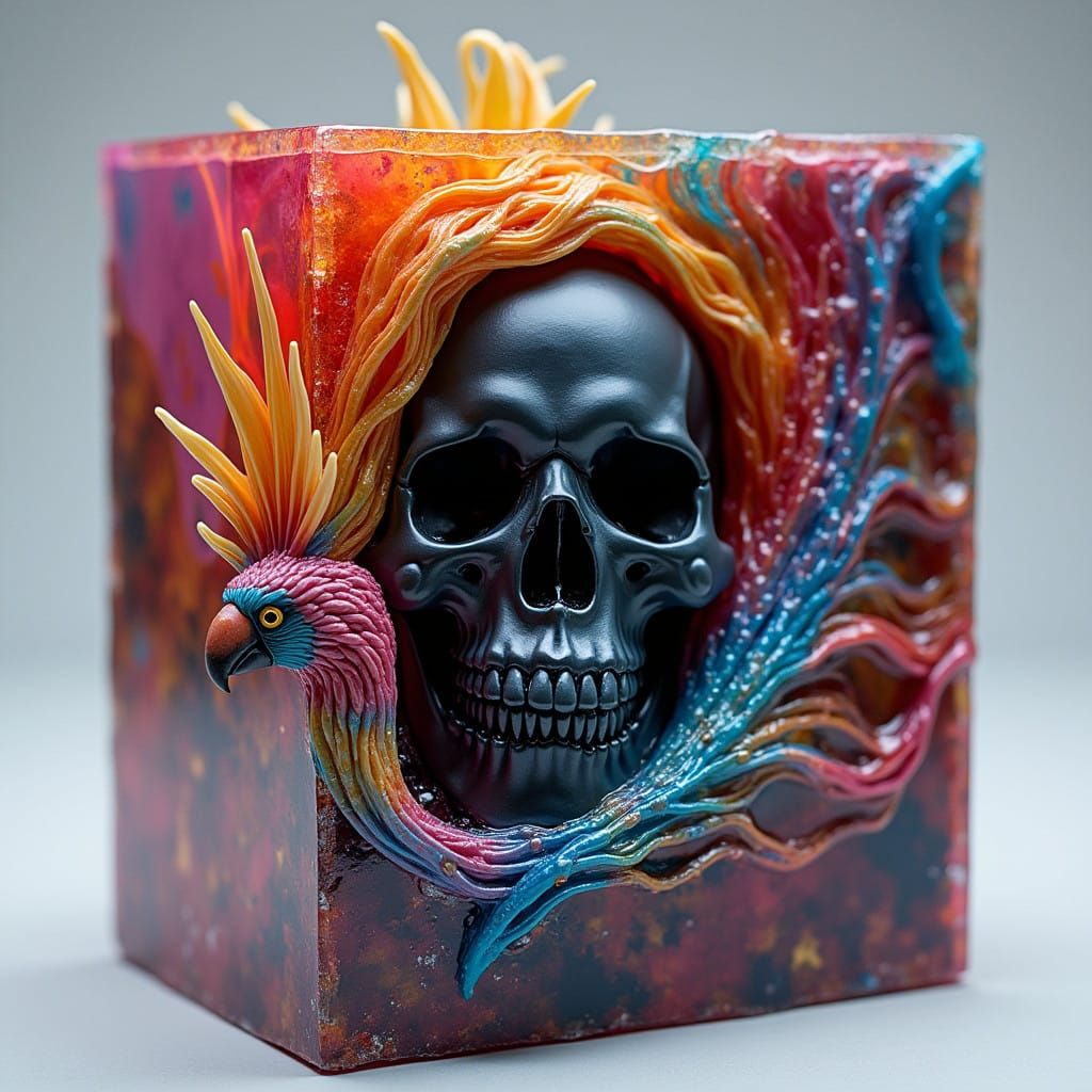 G-Fail lab Resin art Skull and bird of paradise