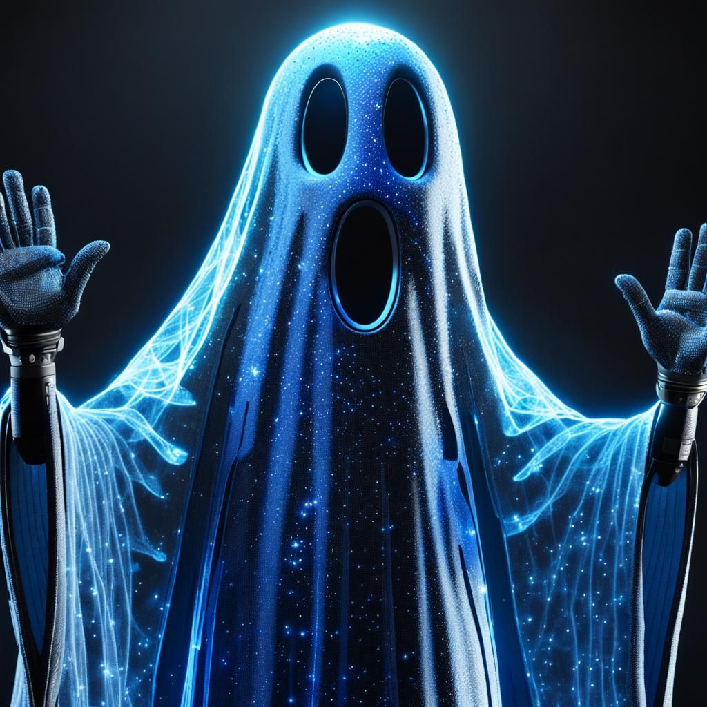 invisible blue sparkly ghost of goofy singing ,big mic ,big music notes ...