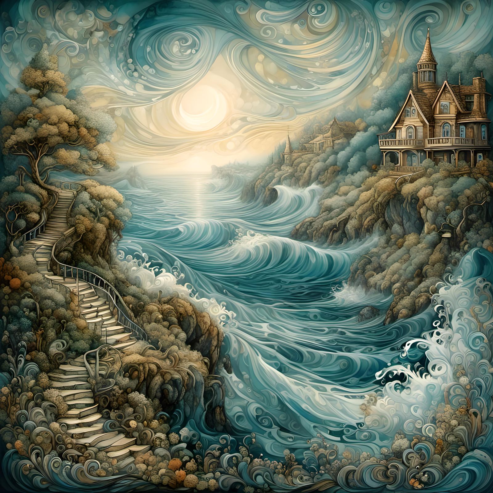 Oceanview landscape by Ian Miller and Amanda Clark - AI Generated Artwork - NightCafe Creator