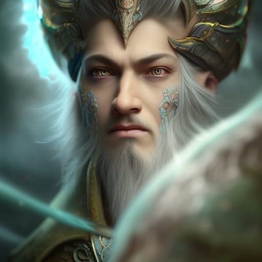 a silver hair handsome young dwarf male sorcerer wizard casting a ...