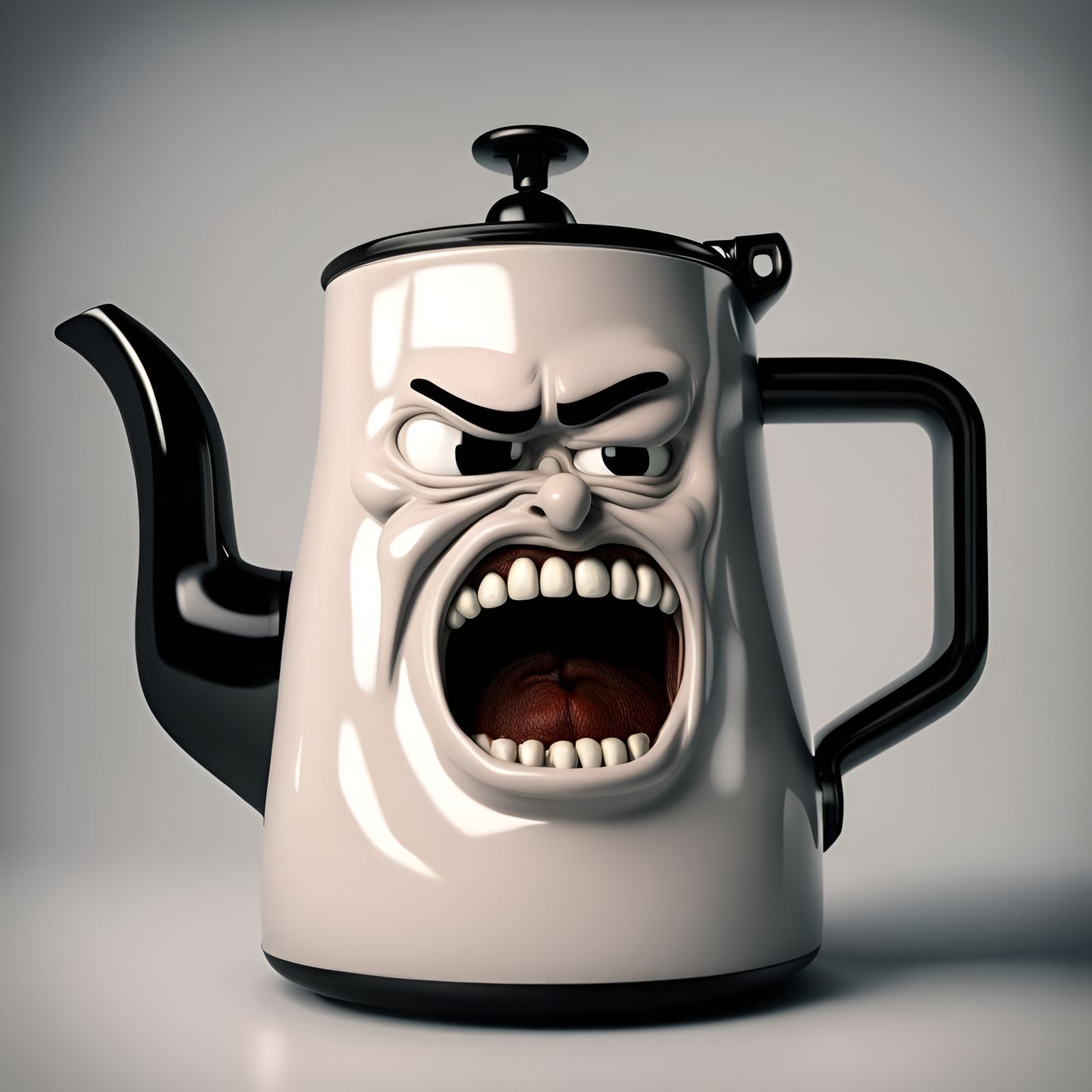 Angry coffee pot with a scary face and a bad attitude, 64k resolution ...