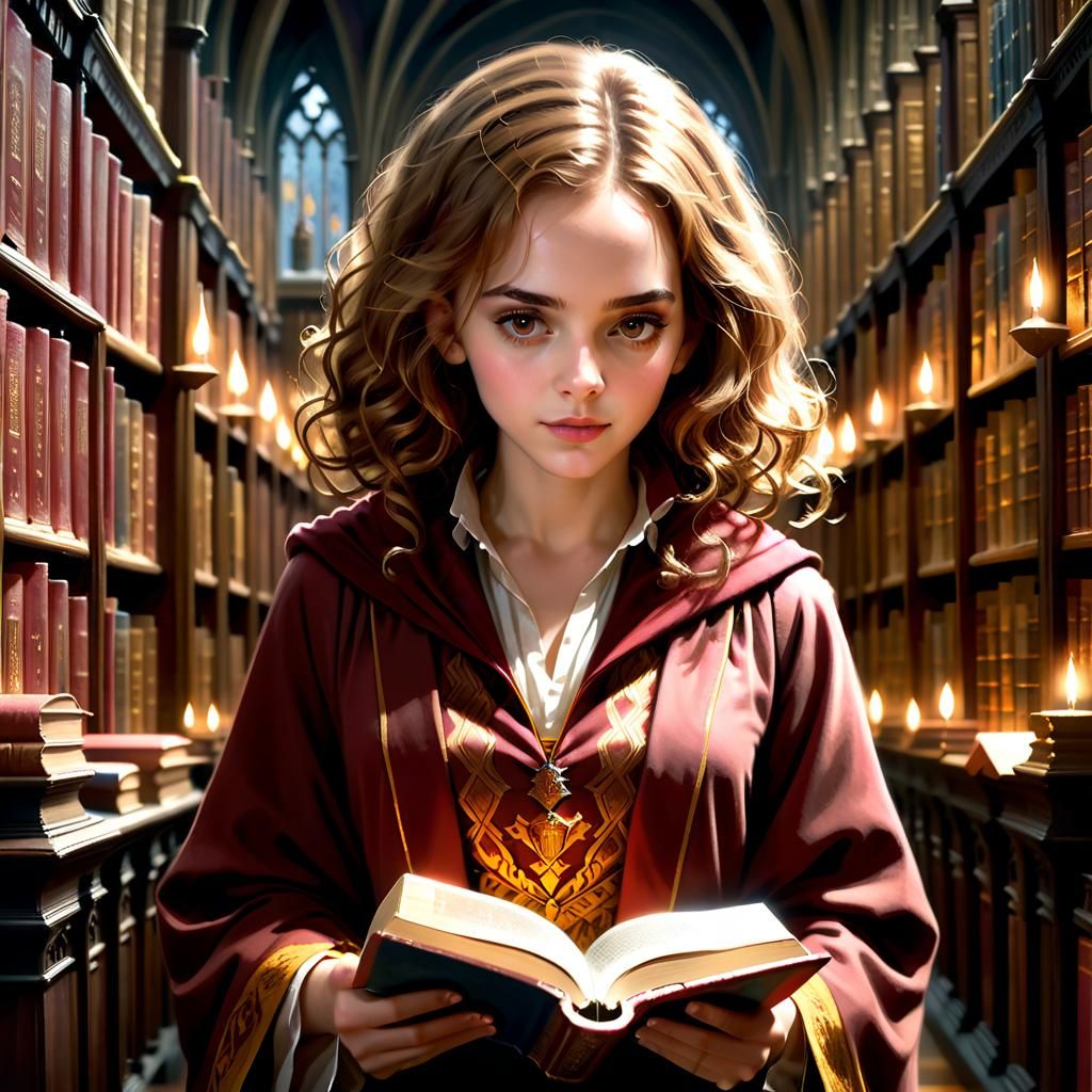 Hermione Granger with Ornate Gryffindor Robes and a Book in the ...