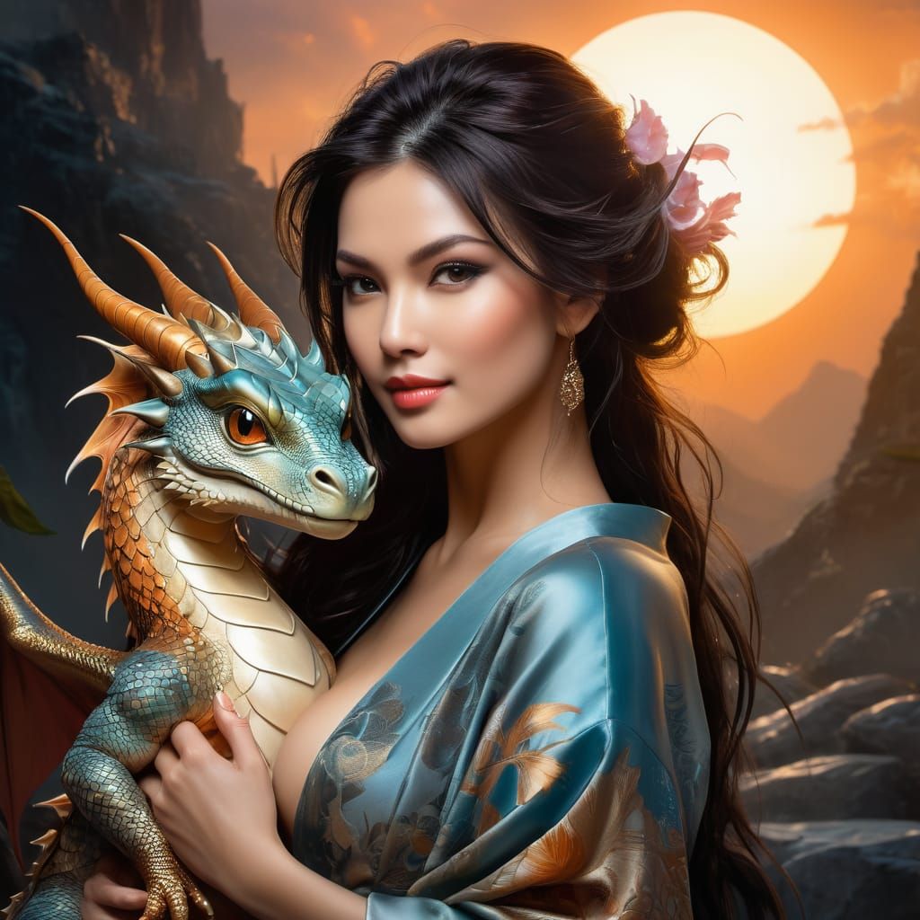 Lady with Dragon - AI Generated Artwork - NightCafe Creator