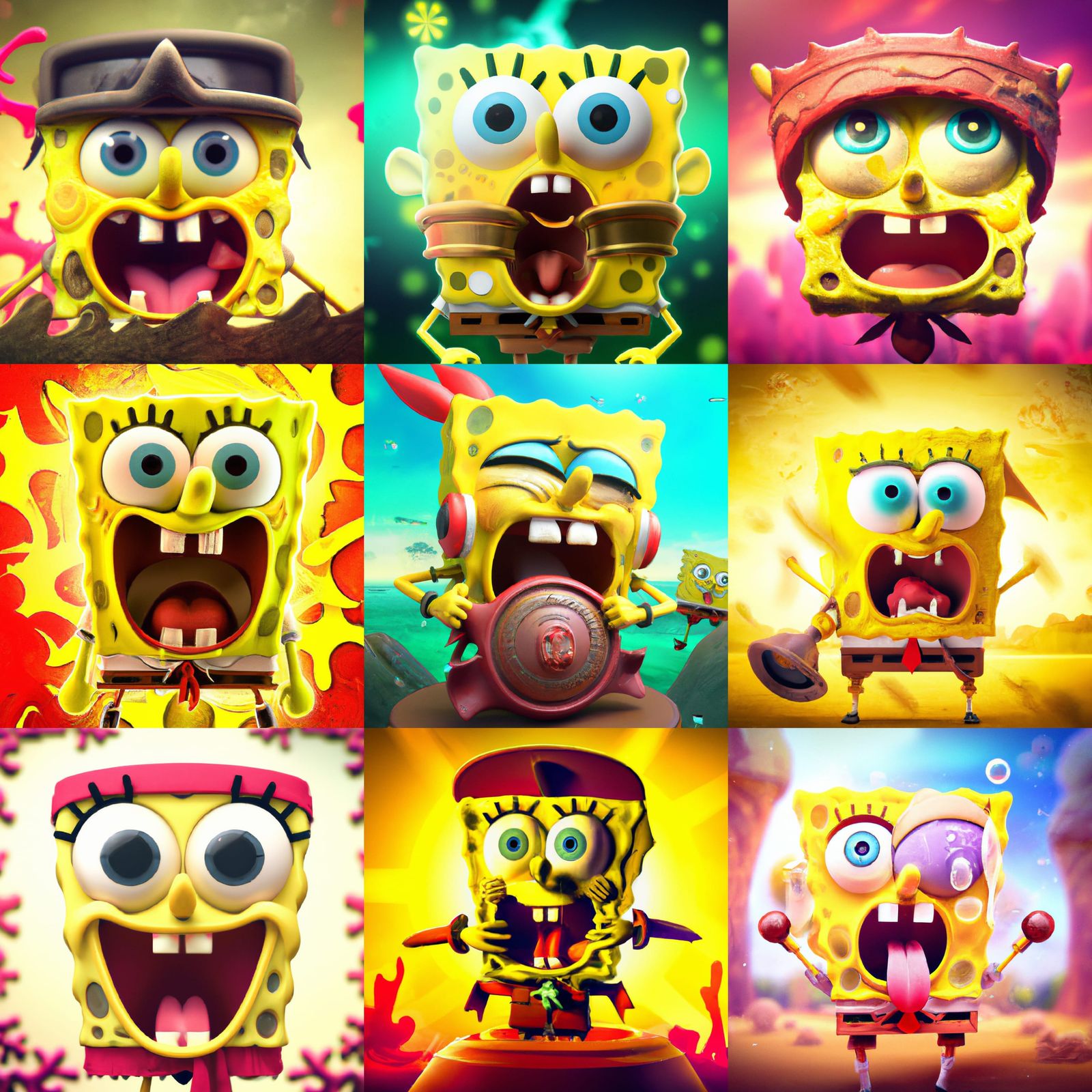 Chibified "SpongeBob" Screaming Bloody Face Anime Ninja In Battle ...