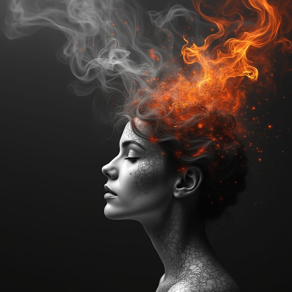 "Burning Thoughts" - Mind on Fire: A Smoldering Portrait