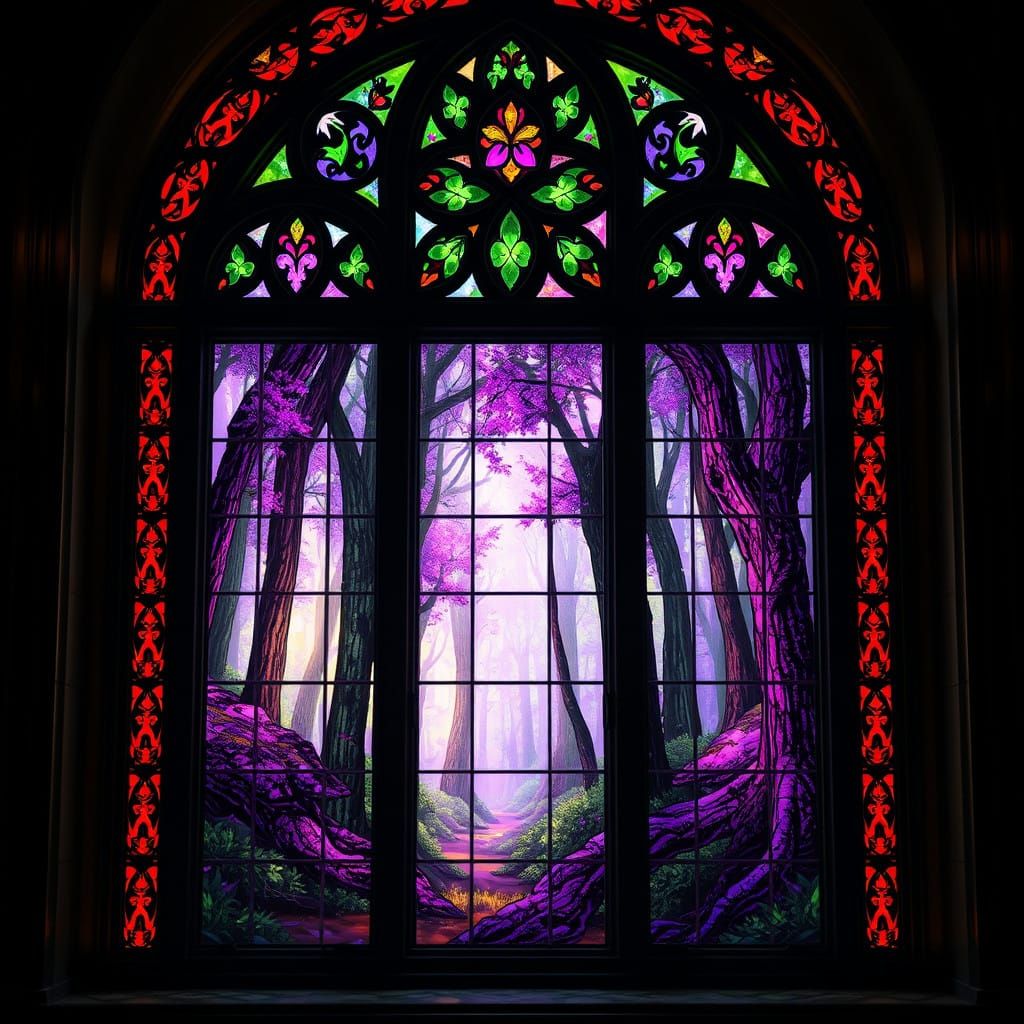 Surreal Stained Glass Window Depicts Vibrant Psych... - AI Art