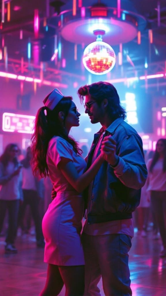 Retro-Futuristic Prom Night in Neon Haze - AI Art