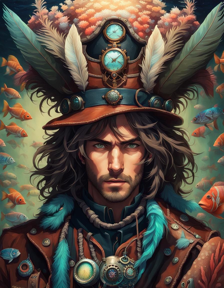 (beautiful artwork in tramp look of a handsome dingy adventurer, long ...
