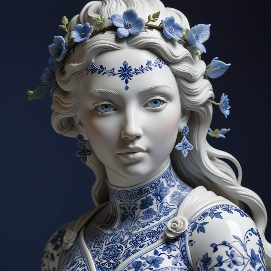 Surreal Goddess of Wisdom Sculpture in Porcelain - AI Art