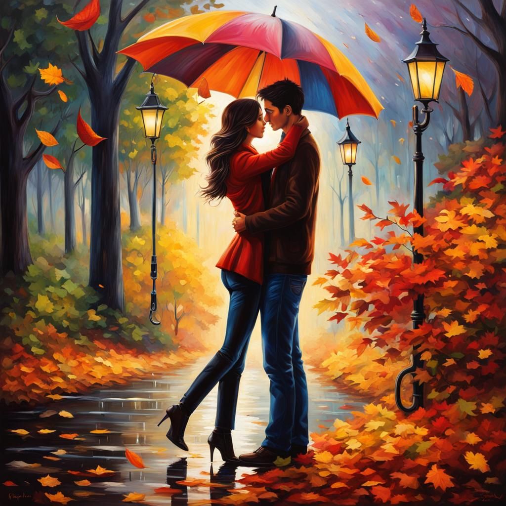 A Beautiful girl and a handsome man are falling in love in a park, he ...