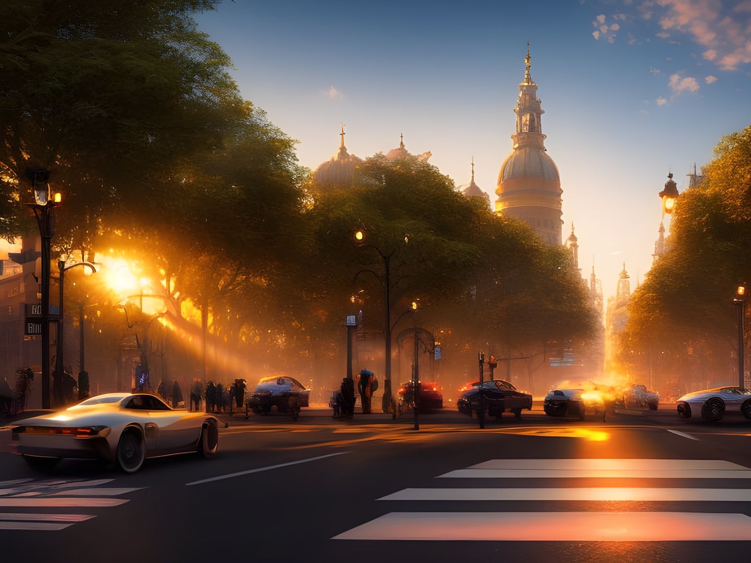 Cute Lovely Sunset crossing trough pedestrian crossing in traffic ...