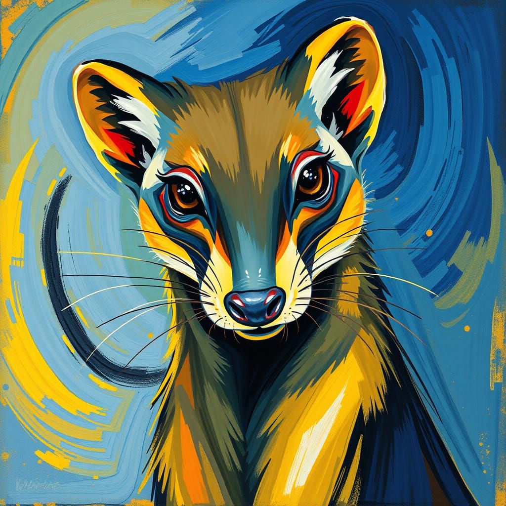 Expressionist Weasel Captured in Dynamic, Primal E... - AI Art
