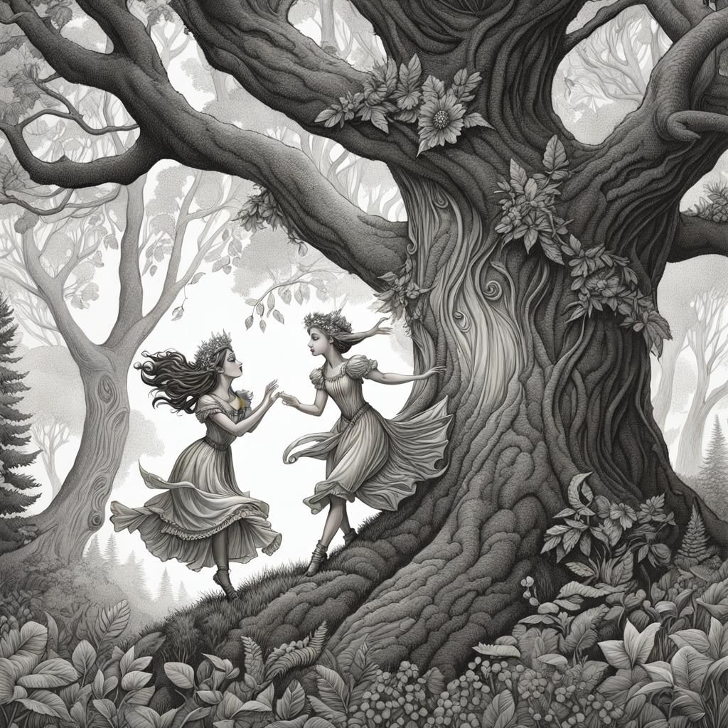 Forest Fae Dancing: Storybook Illustration - AI Art