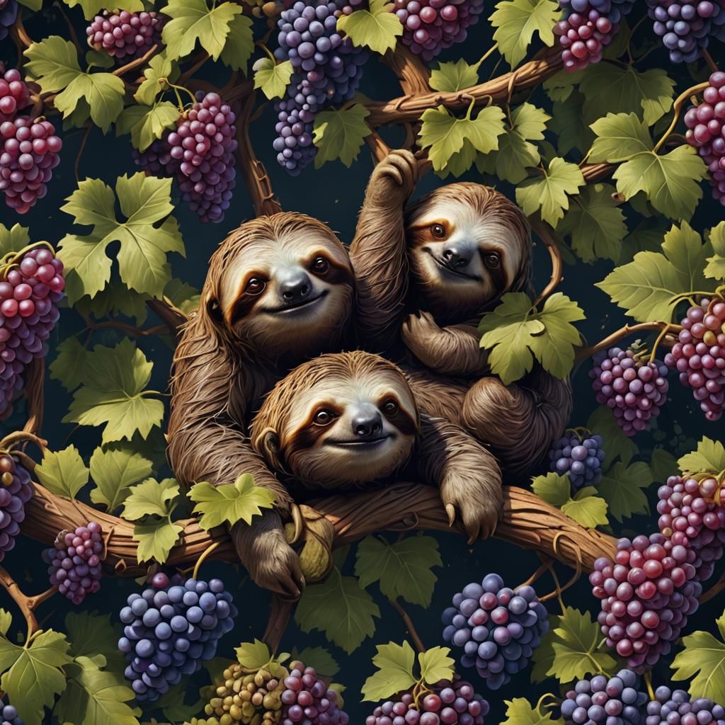 sloth lying on grapes - AI Generated Artwork - NightCafe Creator