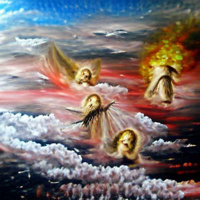 Angels descend from heaven to destroy earth Oil painting - AI Generated ...