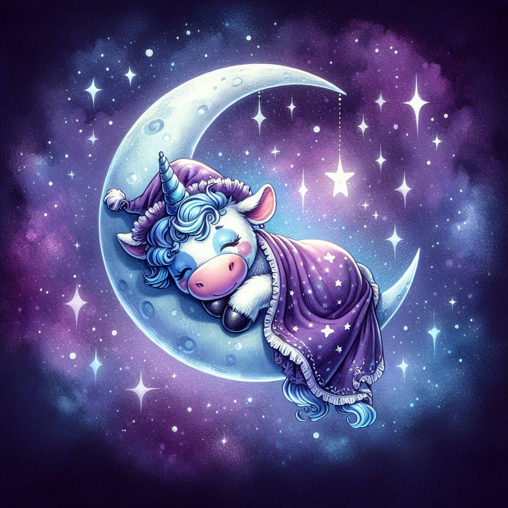 goodnight little one - Adorable Magical Cow Under Crescent M...