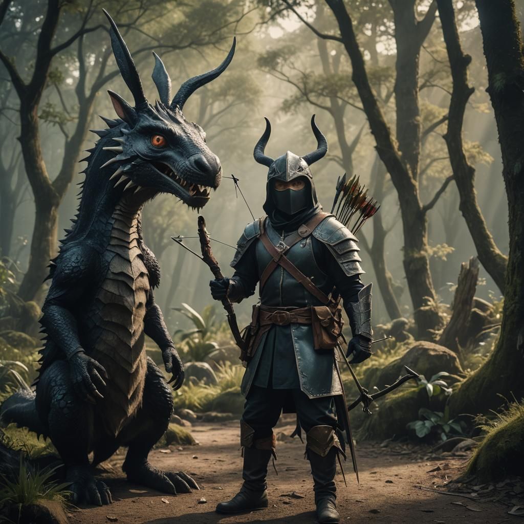 Ranger and rabbit like dragon - AI Generated Artwork - NightCafe Creator