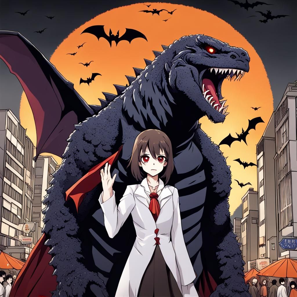 Godzilla disguised as a Vampire in the Halloween parade - AI Generated ...