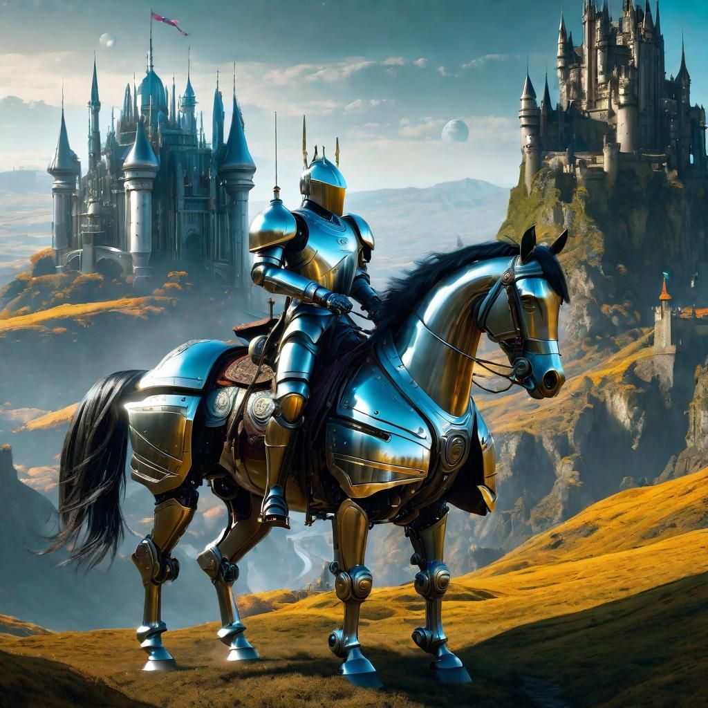 Robotic knight and horse - AI Generated Artwork - NightCafe Creator
