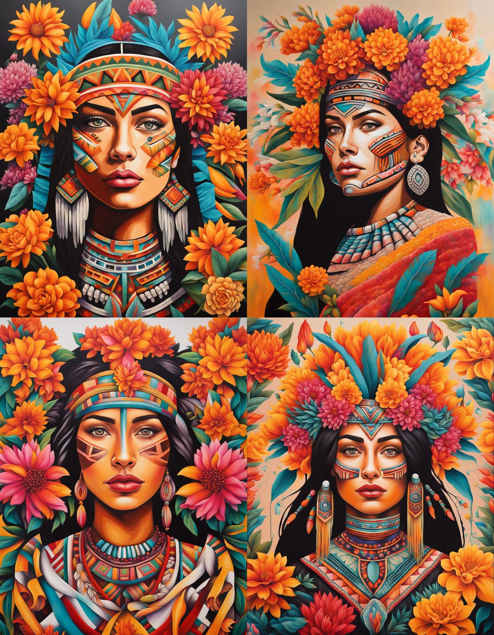A beautiful abstract street art portrait blending Aztec and Chicano ...