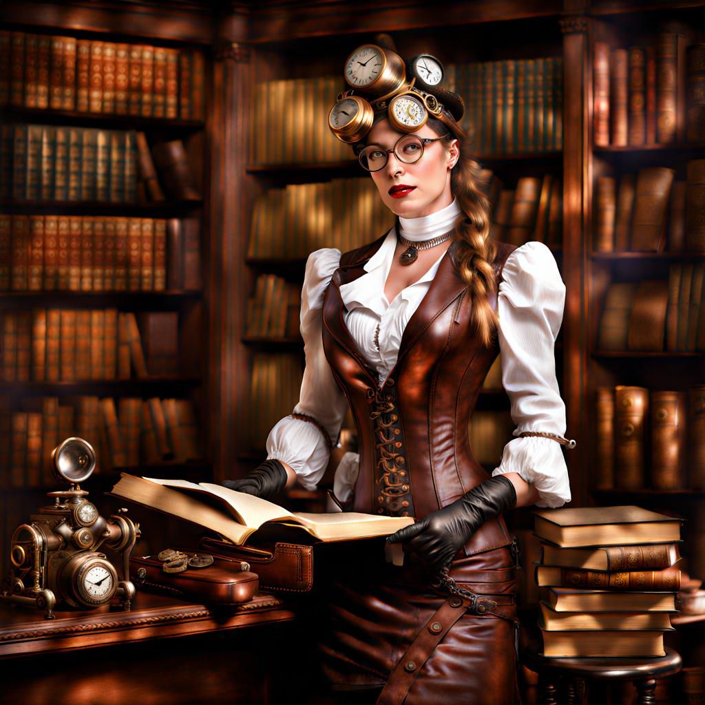 Steampunk female librarian, Mike Savad - AI Generated Artwork - NightCafe Creator