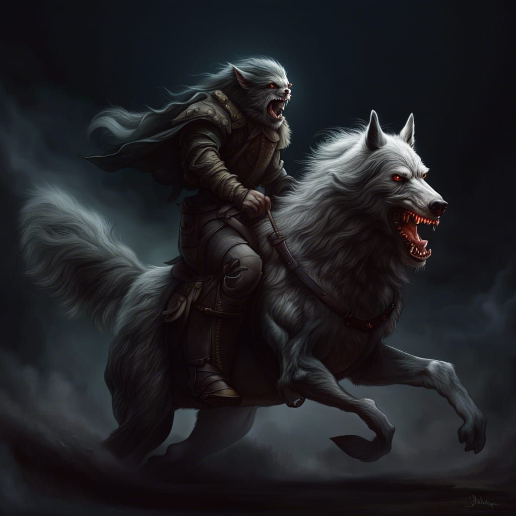 Werewolf riding wolf-horse - AI Generated Artwork - NightCafe Creator