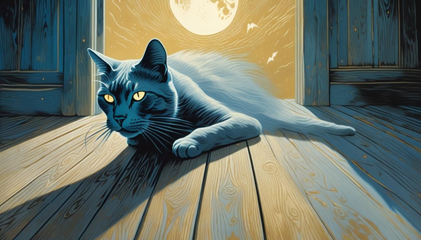 Le fantome d'un chat - Whimsical Ghost Cat by Moonlight